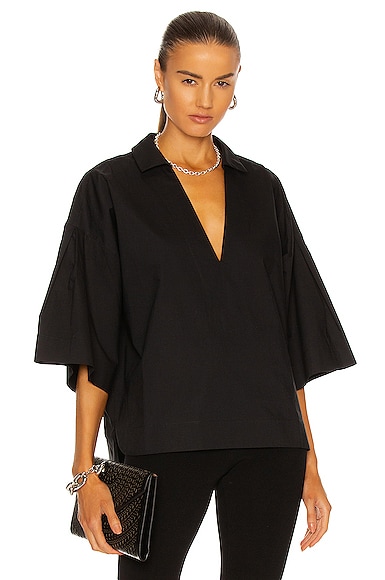 FRAME Channing Popover Top in Noir | FWRD