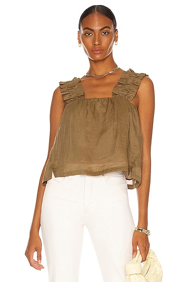 FRAME Ruffle Strap Tank in Moss | FWRD