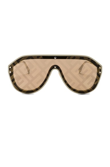 Fendi Logo Face Sunglasses in Beige & Gold Decor | FWRD