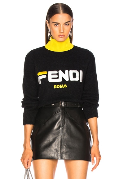 Fendi Fendi Mania Logo Oversized Sweater in Black | FWRD