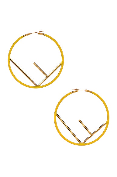Fendi Logo Hoop Earrings in Fluo Yellow | FWRD