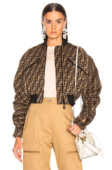 Fendi Ruched Logo Jacket in Mud & Dark Brown | FWRD