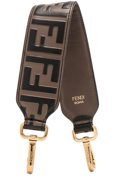 Fendi Mini Logo Embossed Bag Strap in Black & Brown | FWRD