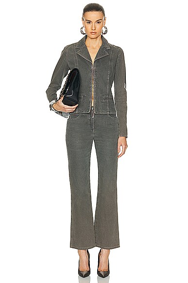 FWRD Renew Chanel Denim Jacket & Wide Leg Pant Set in Olive | FWRD