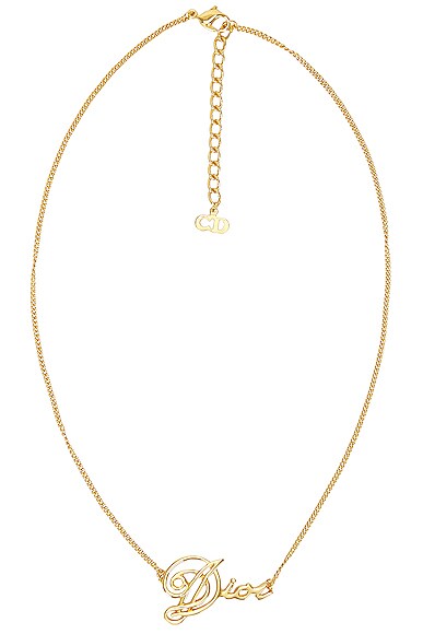 FWRD Renew Dior Cursive Logo Necklace in Gold | FWRD
