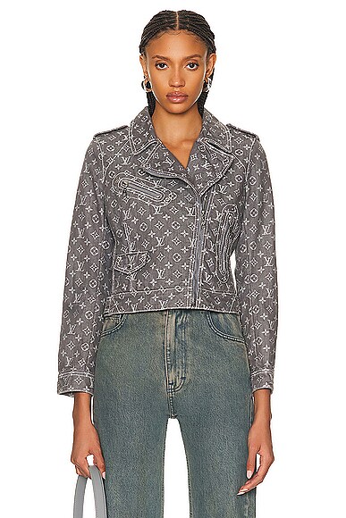 FWRD Renew Louis Vuitton Riders Monogram Denim Jacket in Grey | FWRD