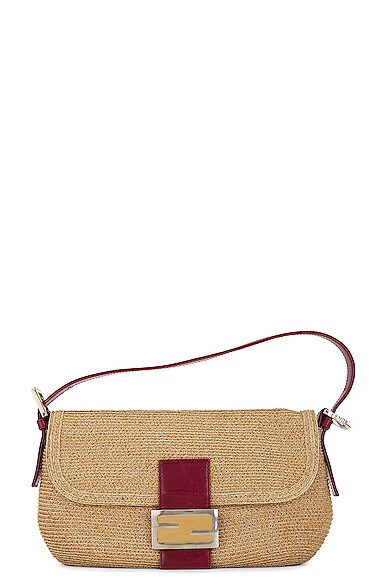 FWRD Renew Fendi Straw Mama Baguette Shoulder Bag in Beige | FWRD