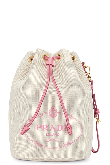 FWRD Renew Prada Drawstring Bucket Bag in Cream | FWRD