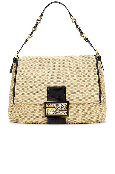FWRD Renew Fendi Raffia Mama Shoulder Bag in Cream | FWRD