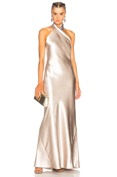 GALVAN Asymmetrical Bias Cut Dress in Platinum | FWRD