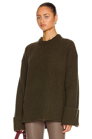 Ganni Rib Knit Sweater in Dark Green | FWRD