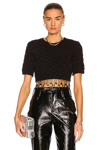 Ganni Smocked Satin Top in Black | FWRD