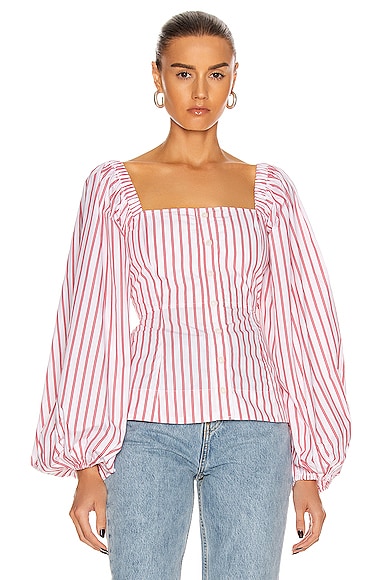 Ganni Stripe Cotton Top in Lollipop | FWRD