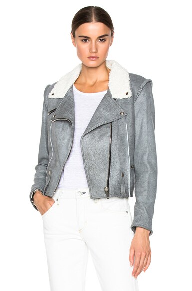 Golden Goose Golden Leather Jacket with Faux Shearling in Anthracite ...