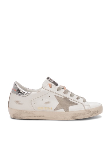 Golden Goose Superstar Sneakers in White Leather & Orange Fluo Sole | FWRD