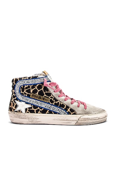 Golden Goose Slide Sneaker in Animalier & Silver Glitter | FWRD