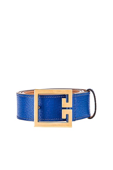 Givenchy Flat Grained Logo Leather Belt in Persian Blue | FWRD
