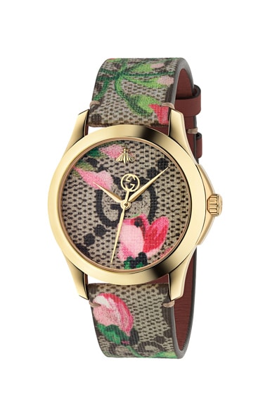 Gucci 38MM G-Timeless Pink Blooms Print Watch in Beige & Pink | FWRD