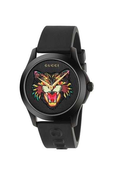 Gucci 38MM G-Timeless Feline Head Motif Watch in Black & Multicolor | FWRD
