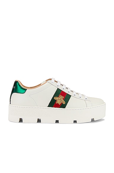 Gucci New Ace Platform Sneakers in White & Green & Red | FWRD