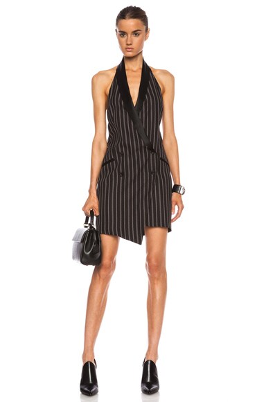 Haute Hippie Halter Tux Silk Dress in Black & Buff | FWRD