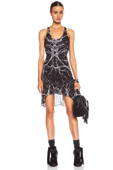 Haute Hippie Printed Racerback Silk Dress with Side Tucks in Black ...
