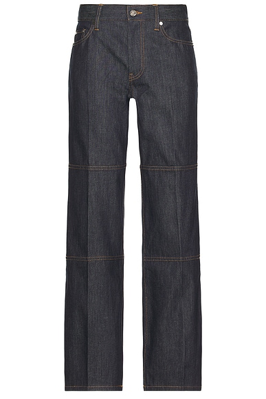 Helmut Lang Zip Carpenter Jean in Undone Indigo in Raw Indigo | FWRD