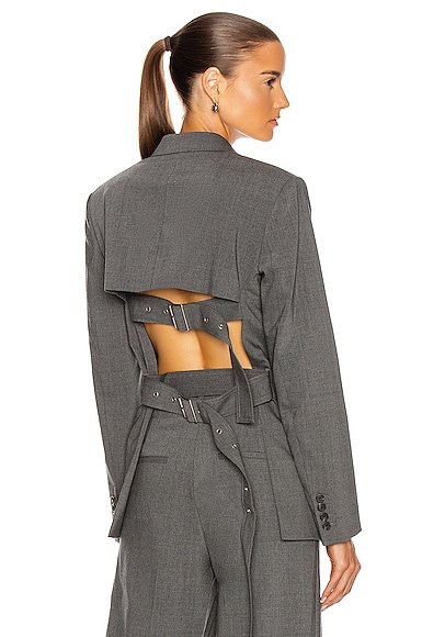 Helmut Lang Open Back Blazer in Light Grey Melange | FWRD