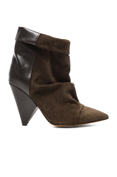 Isabel Marant Andrew Calfskin Velvet Leather Boots in Bronze | FWRD