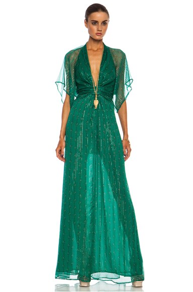 Issa Pollyanna Maxi Silk-Blend Gown in Jade | FWRD