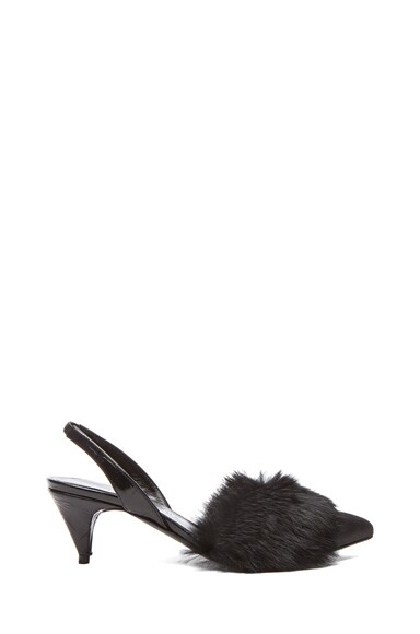 Jenni Kayne Leather & Fur Slingback Slippers in Black | FWRD
