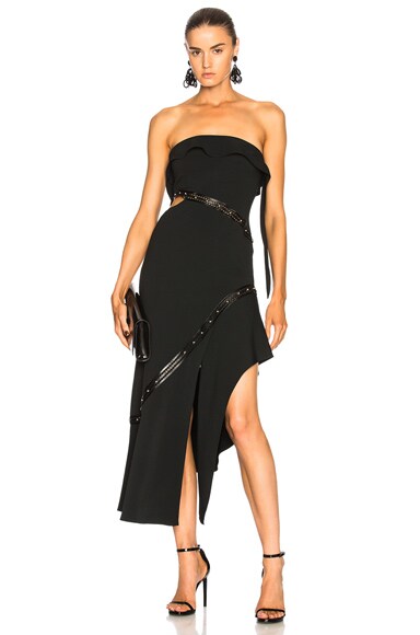 SIMKHAI Studded Leather Trim Strapless Dress in Black | FWRD