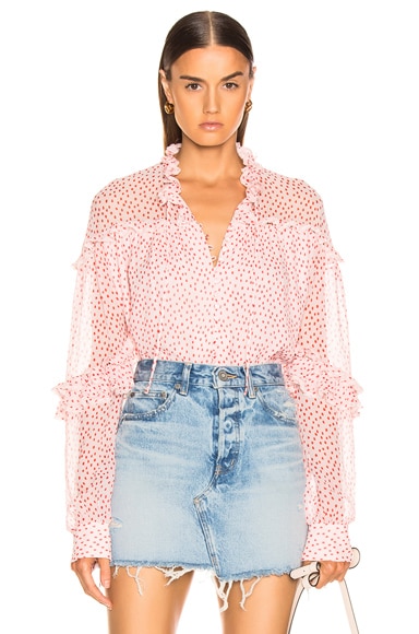 SIMKHAI Speckle Print Buttoned Top in Hibiscus & Red Print | FWRD