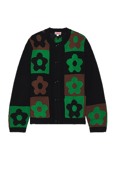Kenzo Boke Chckerboard Cardigan in Grass Green | FWRD