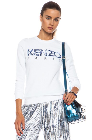 Kenzo Ocean Logo Cotton Sweatshirt in Optic White | FWRD