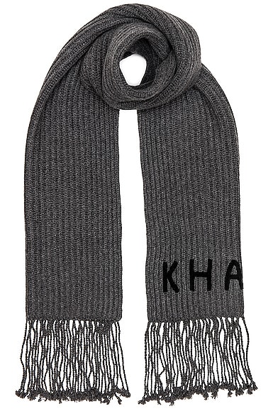 KHAITE Logo Fisherman Rib Scarf in Charcoal & Black | FWRD