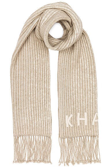 KHAITE Logo Fisherman Rib Scarf in Oatmeal & Cream | FWRD