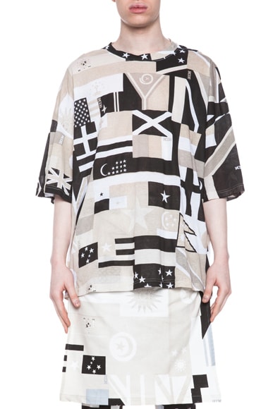 KTZ Flag Print Big Cotton Tee in Beige | FWRD