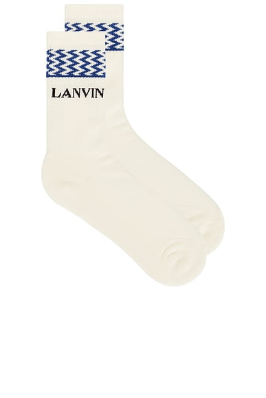 Lanvin Curb Socks in Petrol & Ecru | FWRD