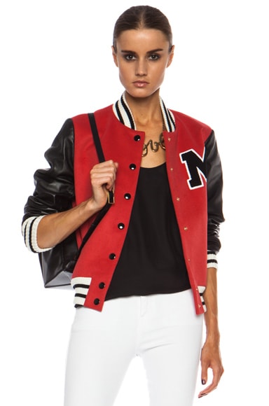 Moschino Short Baseball Virgin Wool Jacket in Red | FWRD