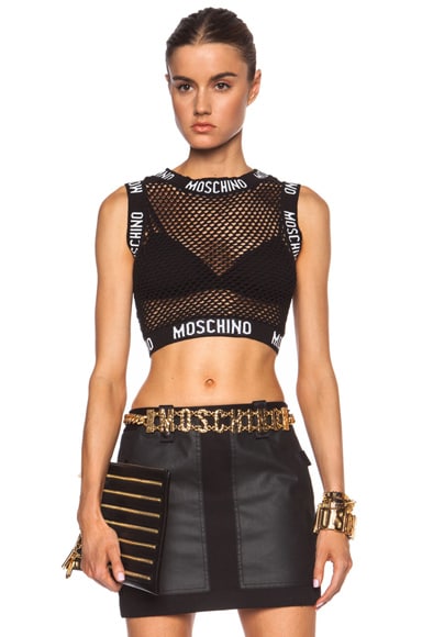 Moschino Netted Cotton Crop Top in Black | FWRD
