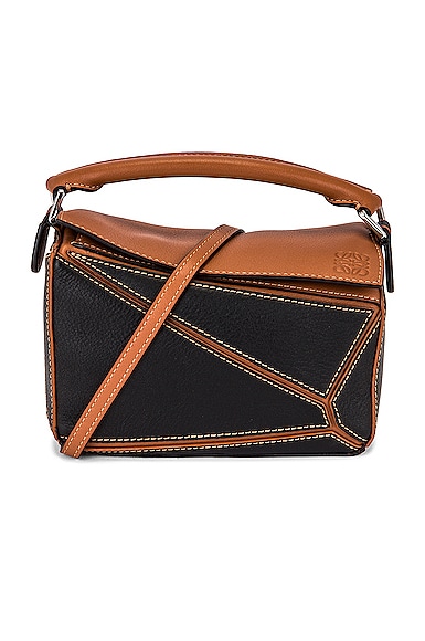 Loewe Puzzle Mini Bag in Black & Tan | FWRD
