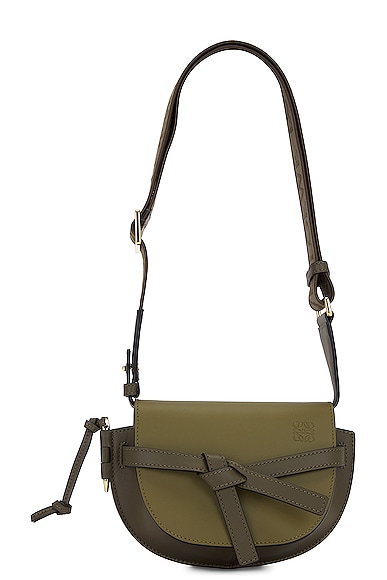 Loewe Gate Dual Mini Bicolour Bag in Olive Green & Khaki Green | FWRD