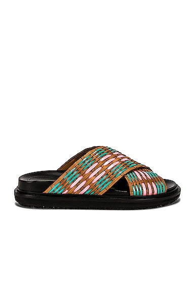 Marni Crossed Slides in Pink & Green | FWRD