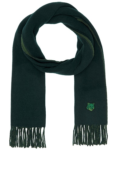 Maison Kitsune Bold Fox Head Double Face Scarf in Ranger Green | FWRD
