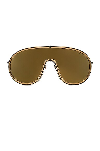 Moncler Metal Shield Sunglasses in Transparent Amber & Bronze | FWRD