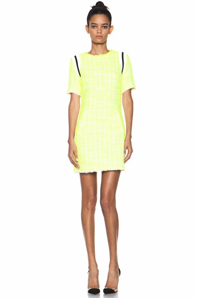 MSGM Tweed Dress in Neon Yellow | FWRD