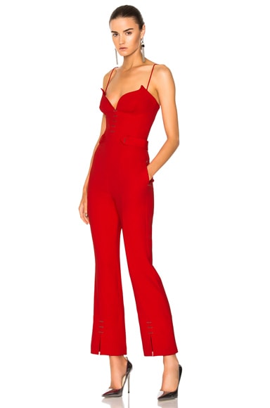 Mugler Crepe Sleeveless Jumpsuit in Emergency Red | FWRD