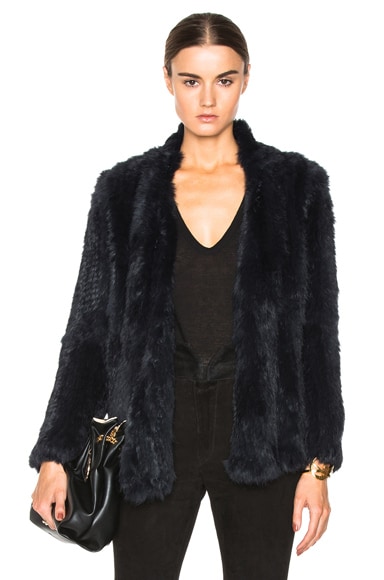 NICHOLAS Knitted Fur Jacket in Navy | FWRD