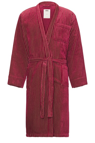 OAS Botnico Striped Velour Robe in Burgundy | FWRD